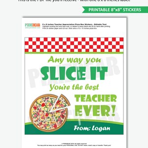 Teacher Appreciation Pizza Box Labels Printable Pizza Box Stickers for ...