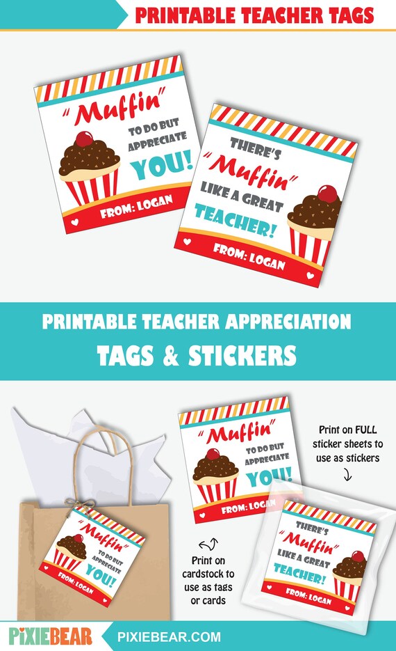 Teacher Appreciation Muffin Tags - Printable Teacher Muffin Thank You ...