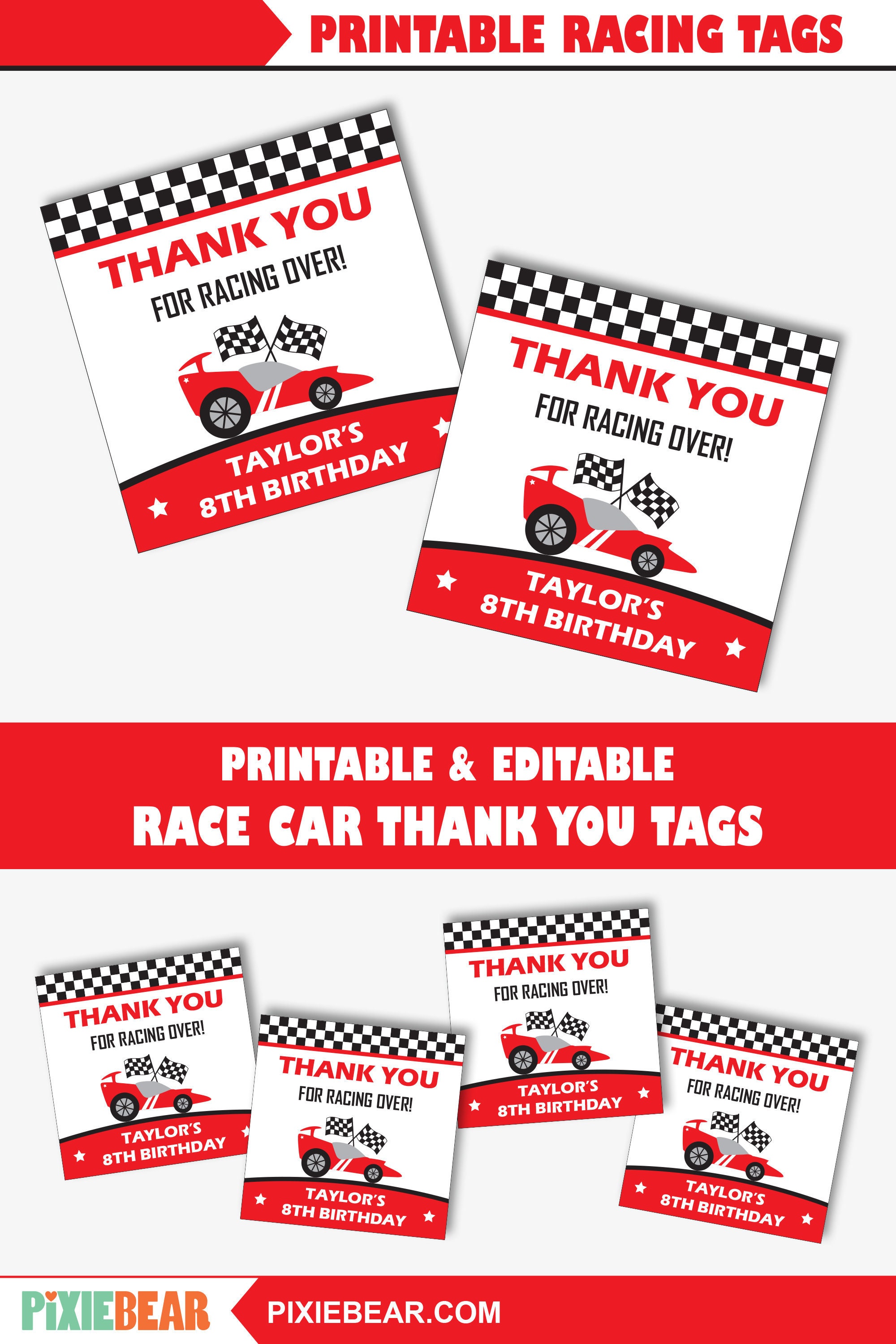 Editable Racing Favor Tags Race Car Birthday Thank you Label Two Fast 2 ...