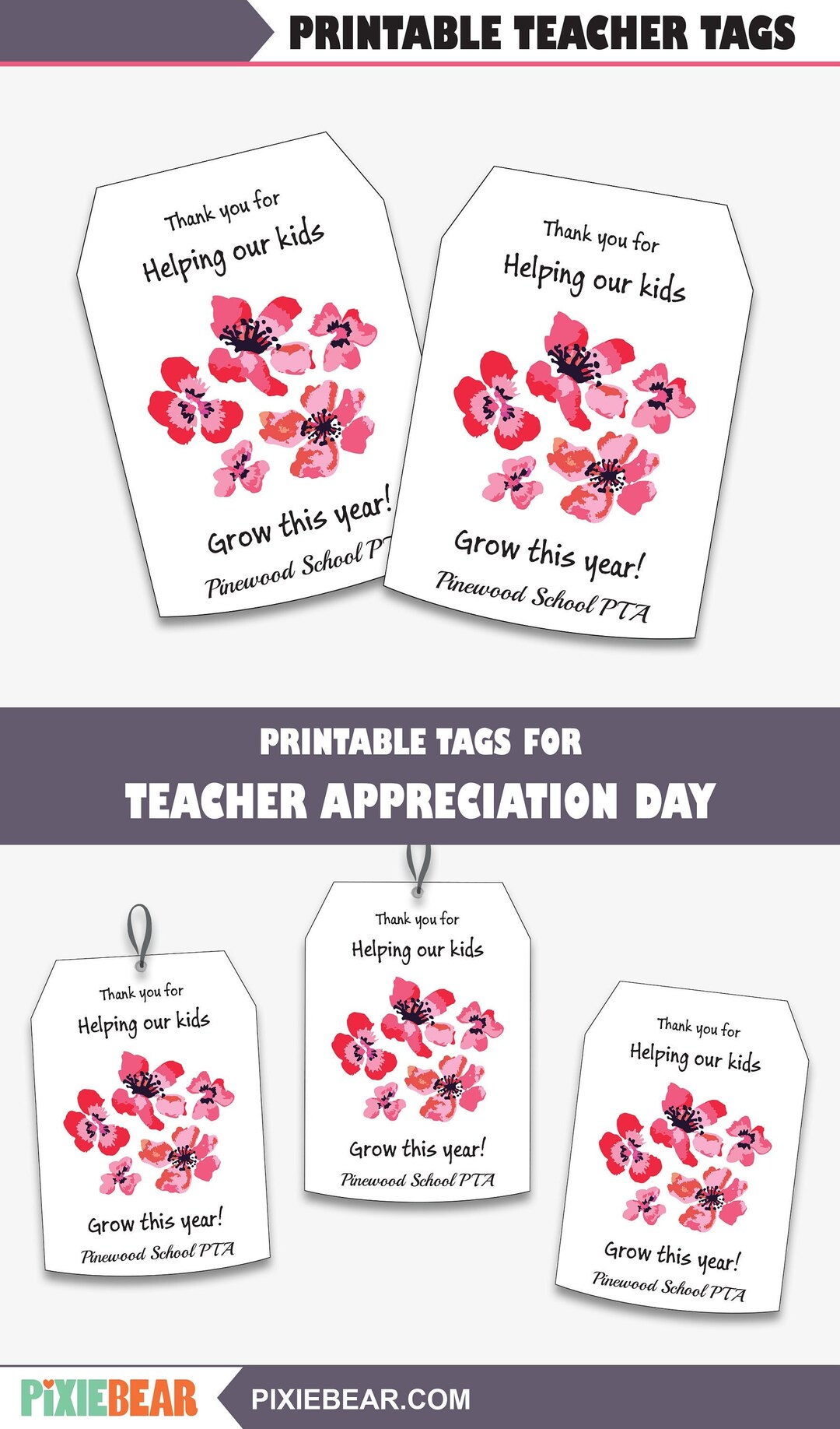 Flower Teacher Appreciation Thank You Tags Printable Teacher Gift Tags ...