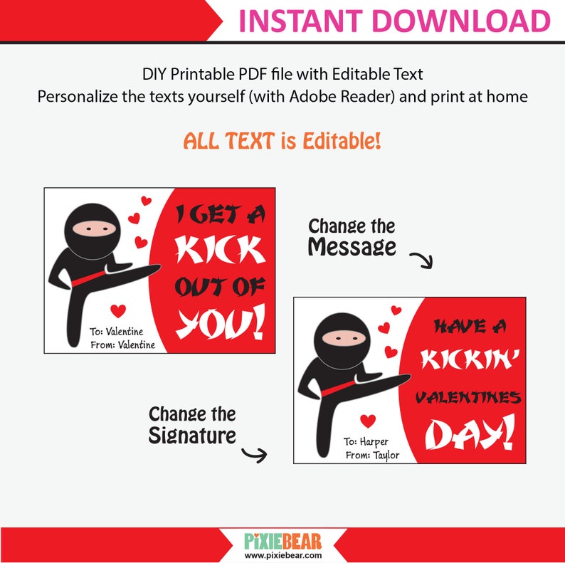 Ninja Valentines Cards for Kids Printable Karate Valentine | Etsy
