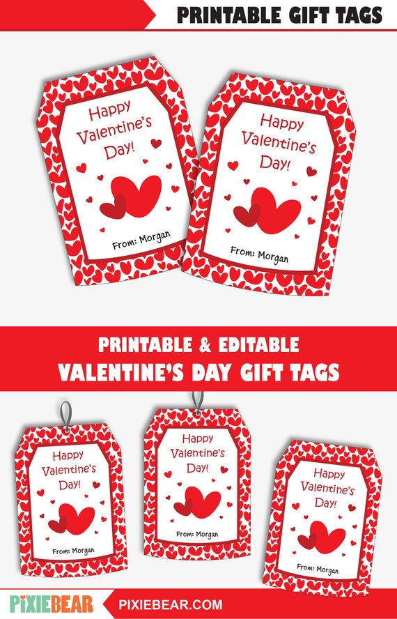 Red Heart Valentine's Day Tags, Printable Valentine Labels ...