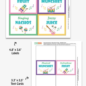 Music Birthday Food Tent Cards, Printable Music Party Food Labels ...