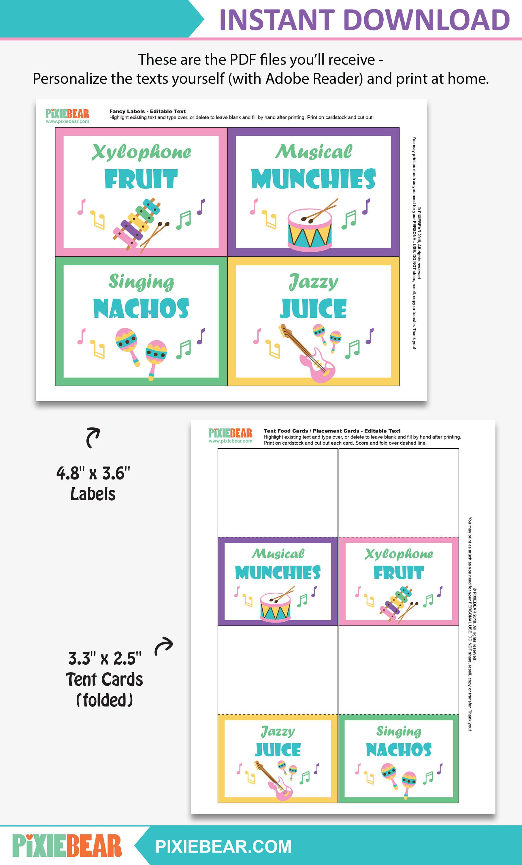 Music Birthday Food Tent Cards Printable Music Party Food | Etsy