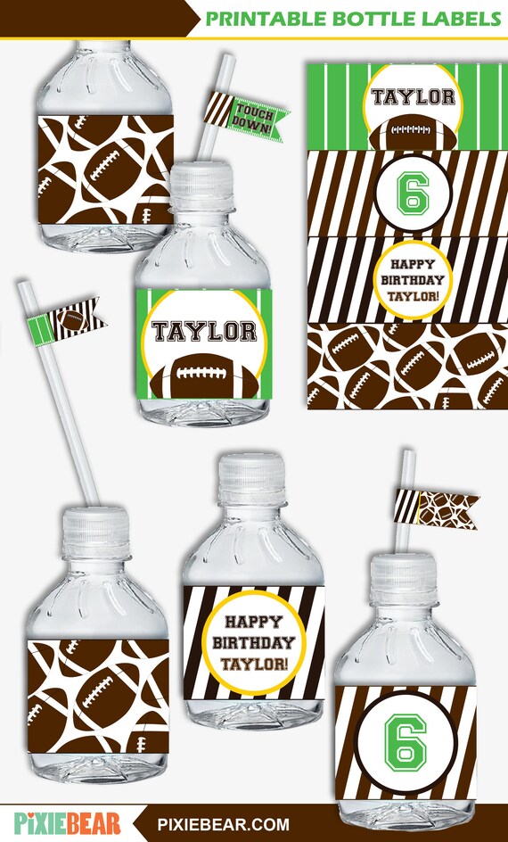 Football Water Bottle Labels - Football Birthday - Football Party ...
