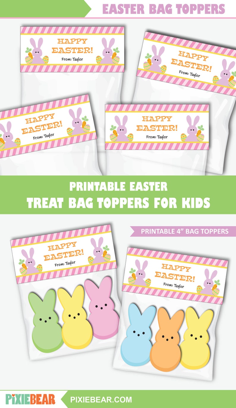 Easter Bunny Treat Bag Toppers Printable Easter Treat | Etsy