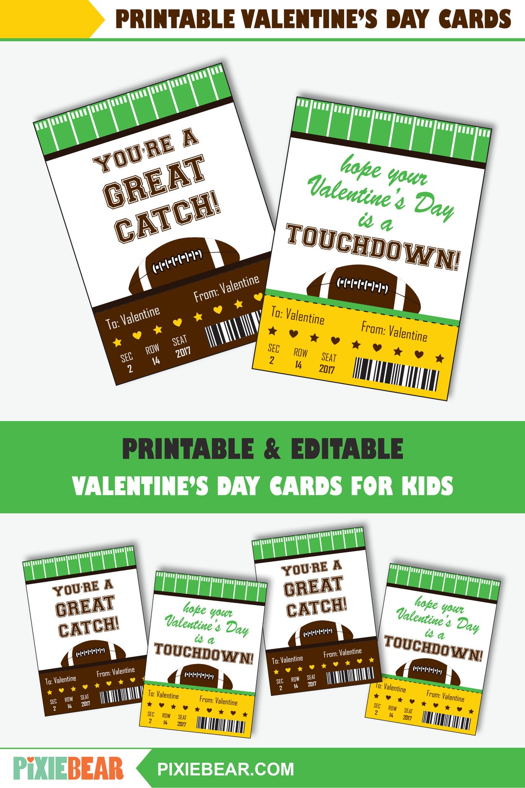 Football Valentine Cards for School, Printable Classroom Valentine's ...