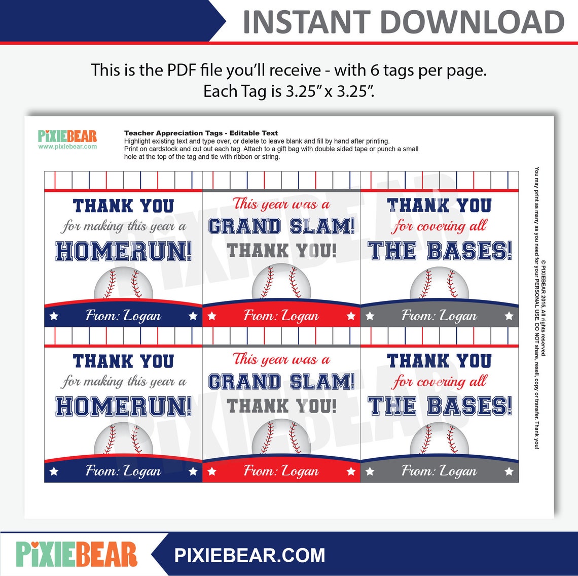 Baseball Teacher Appreciation Tag Printable Baseball Coach - Etsy Israel