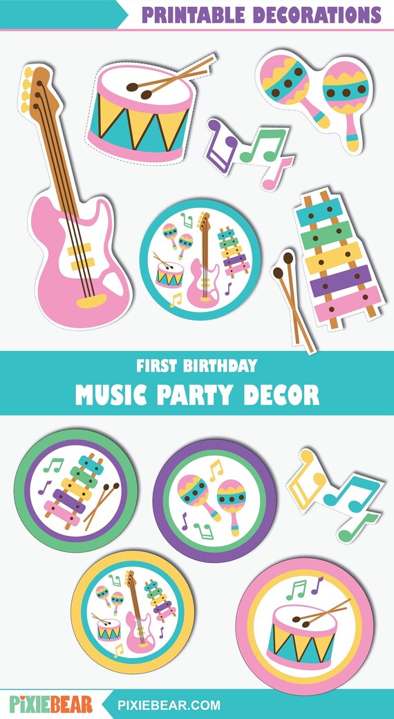 Music Birthday Decorations - Printable Music Party Decor, Music First ...