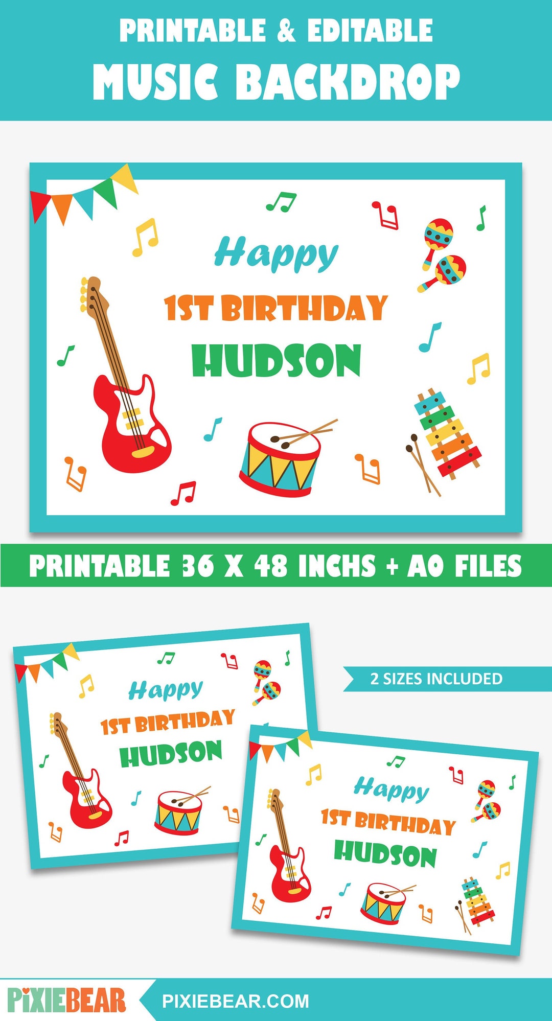 Music Party Backdrop, Printable Music Backdrop, Music Birthday ...