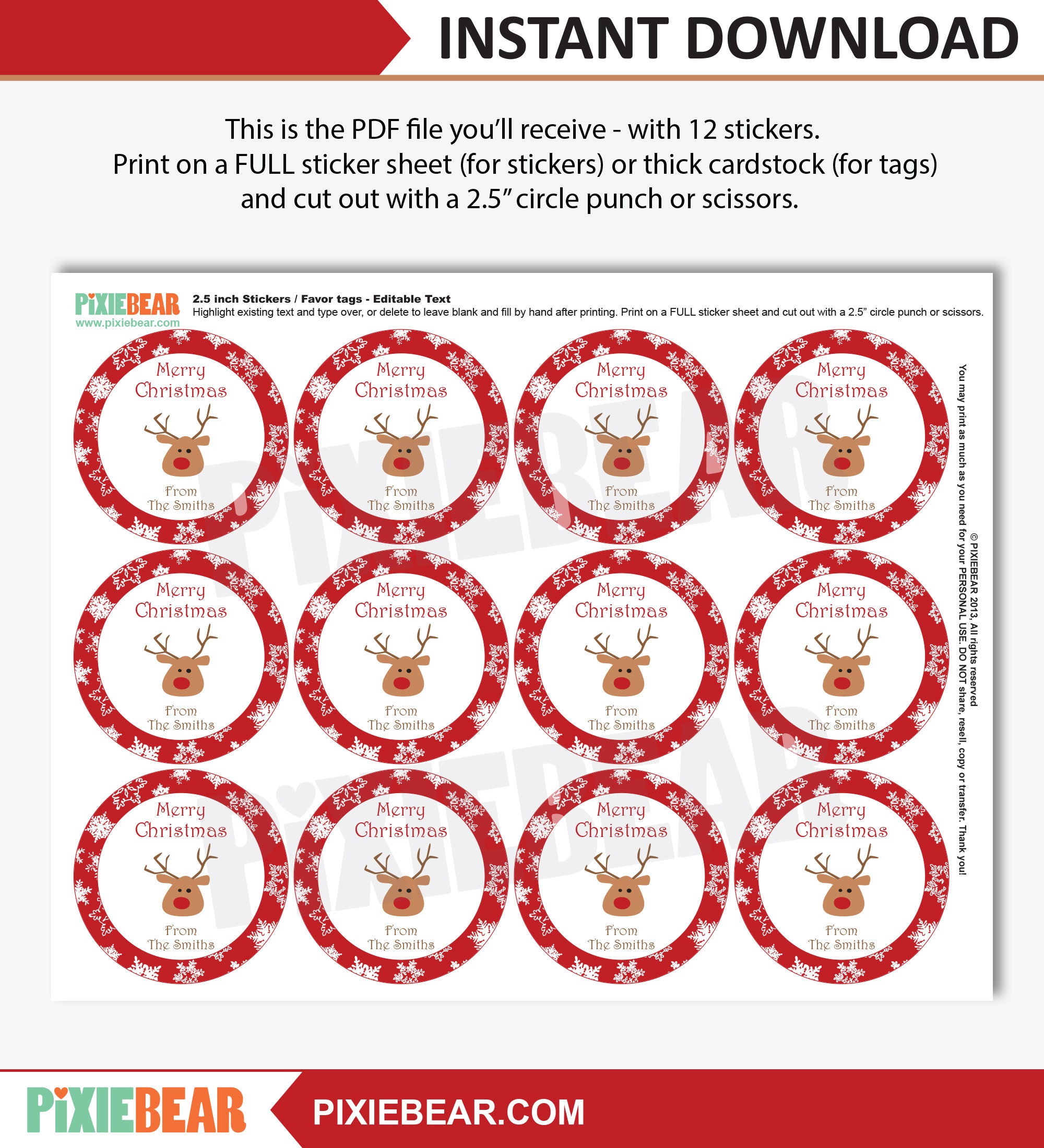 Christmas Sticker Tags Reindeer Gift Tags Printable | Etsy