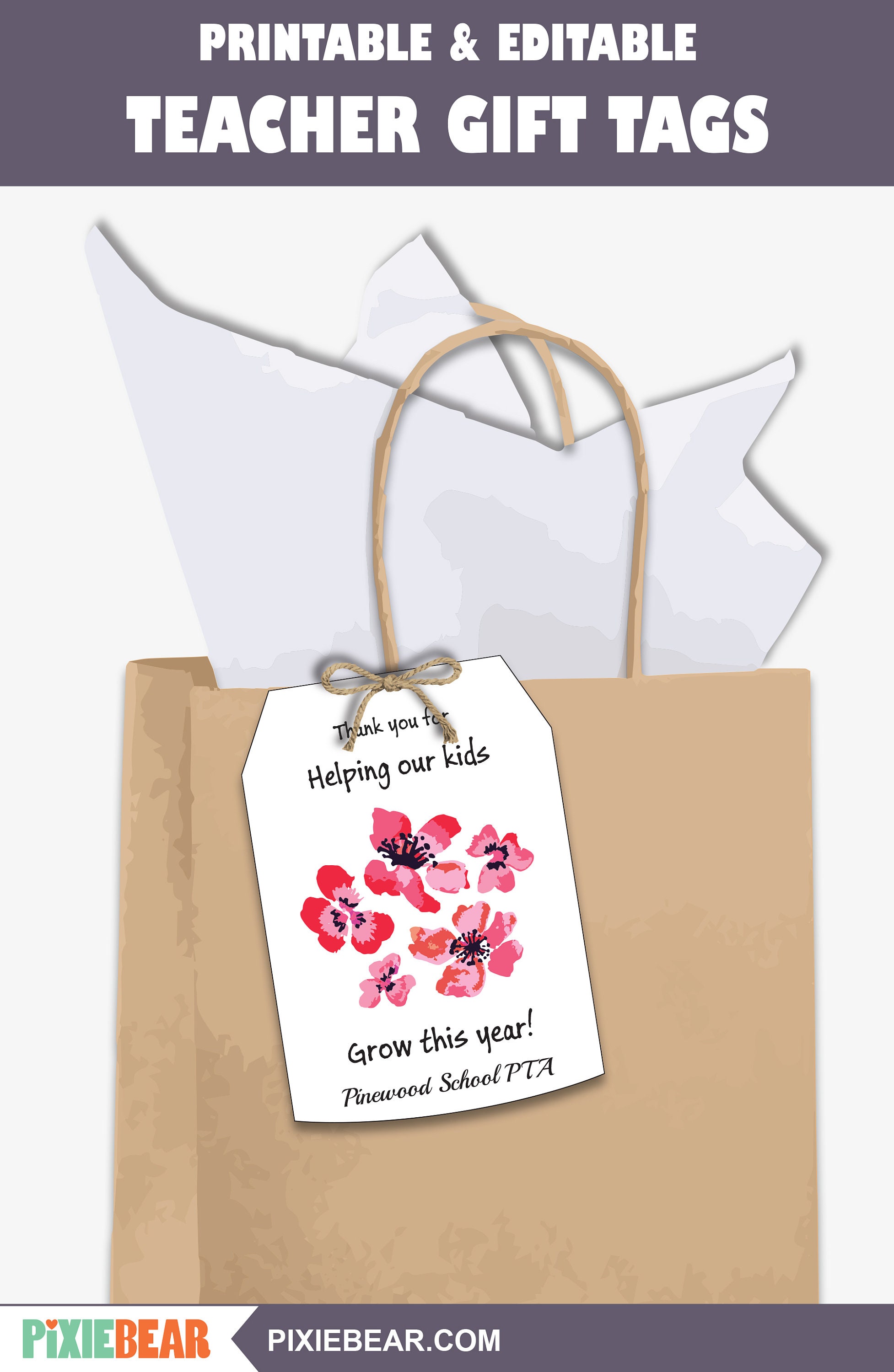 Flower Teacher Appreciation Thank You Tags Printable Teacher | Etsy