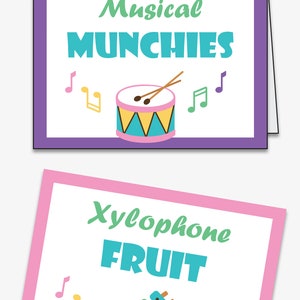 Music Birthday Food Tent Cards, Printable Music Party Food Labels ...
