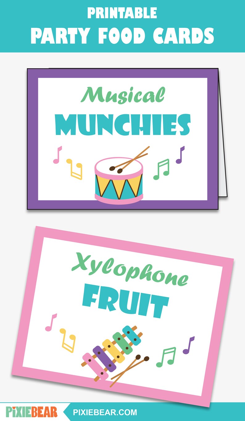 Music Birthday Food Tent Cards Printable Music Party Food | Etsy