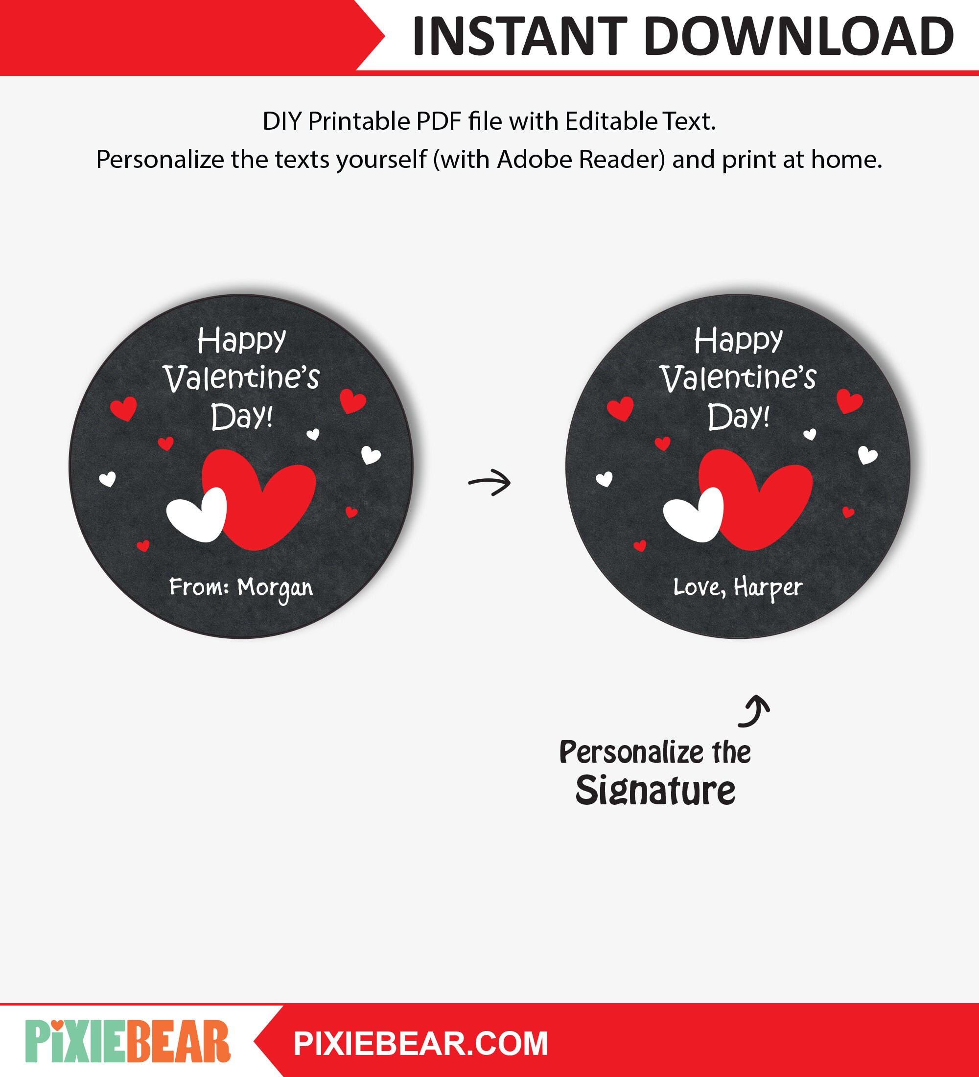 Valentines Day Hearts Stickers Printable Valentine Tags for | Etsy