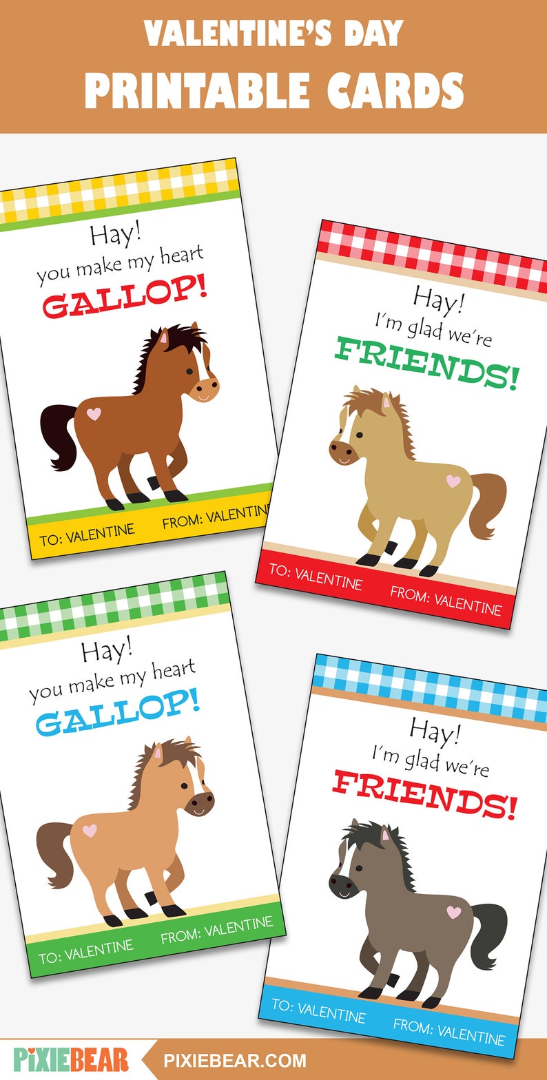 Horse Valentine Cards for Kids Printable Pony Valentine's - Etsy