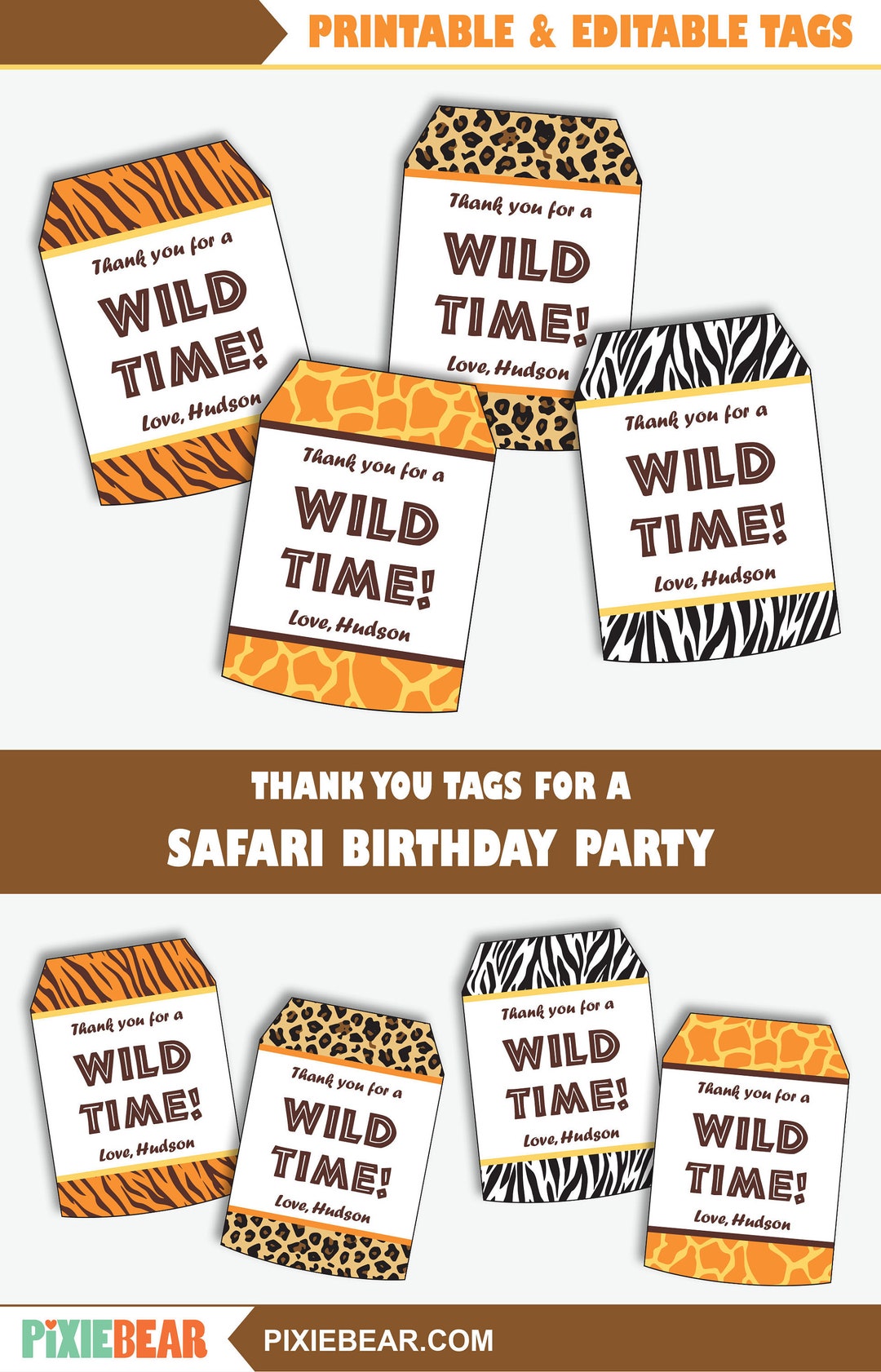 Safari Thank You Tags Printable Favor Tags for a Safari Birthday, Thank ...