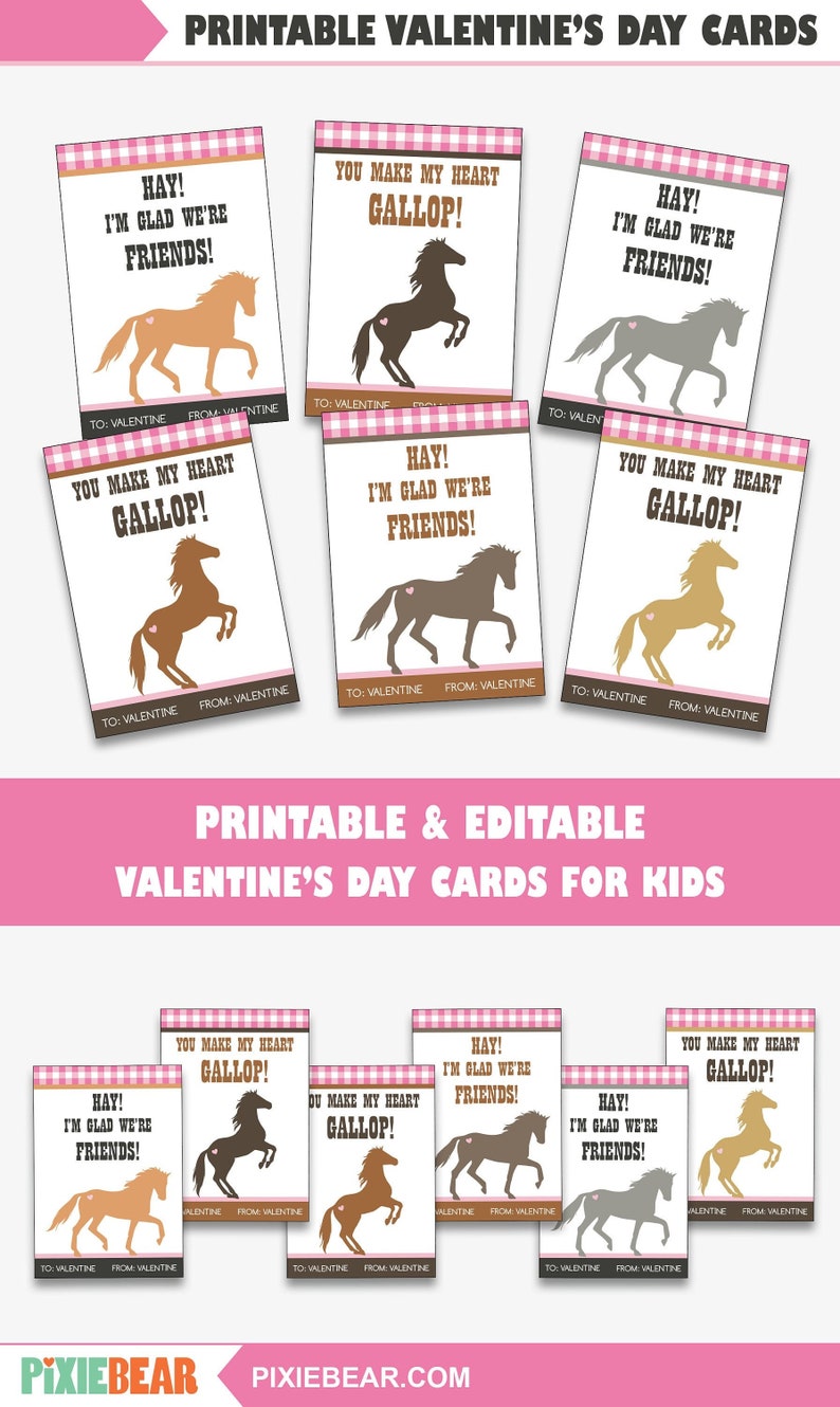 Horse Valentine Cards for Kids Printable Valentine's Day | Etsy