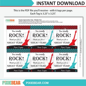Music Teacher Appreciation Tags Printable Teacher Rock Star Thank You ...