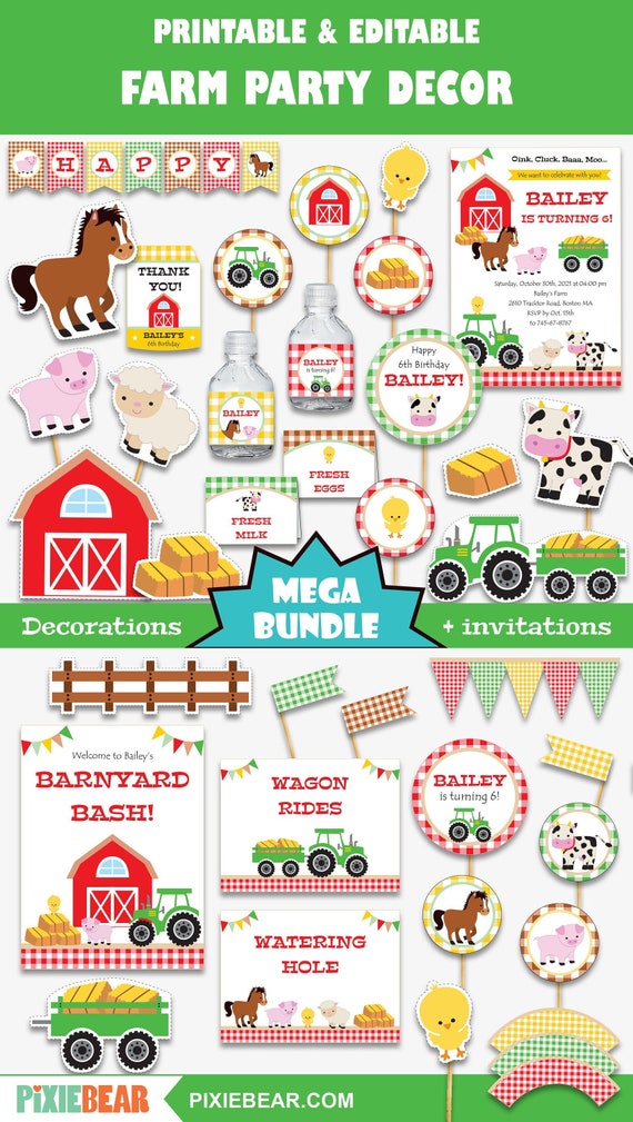 Farm Birthday Decorations and Invitations - Printable Farm Party, Farm ...