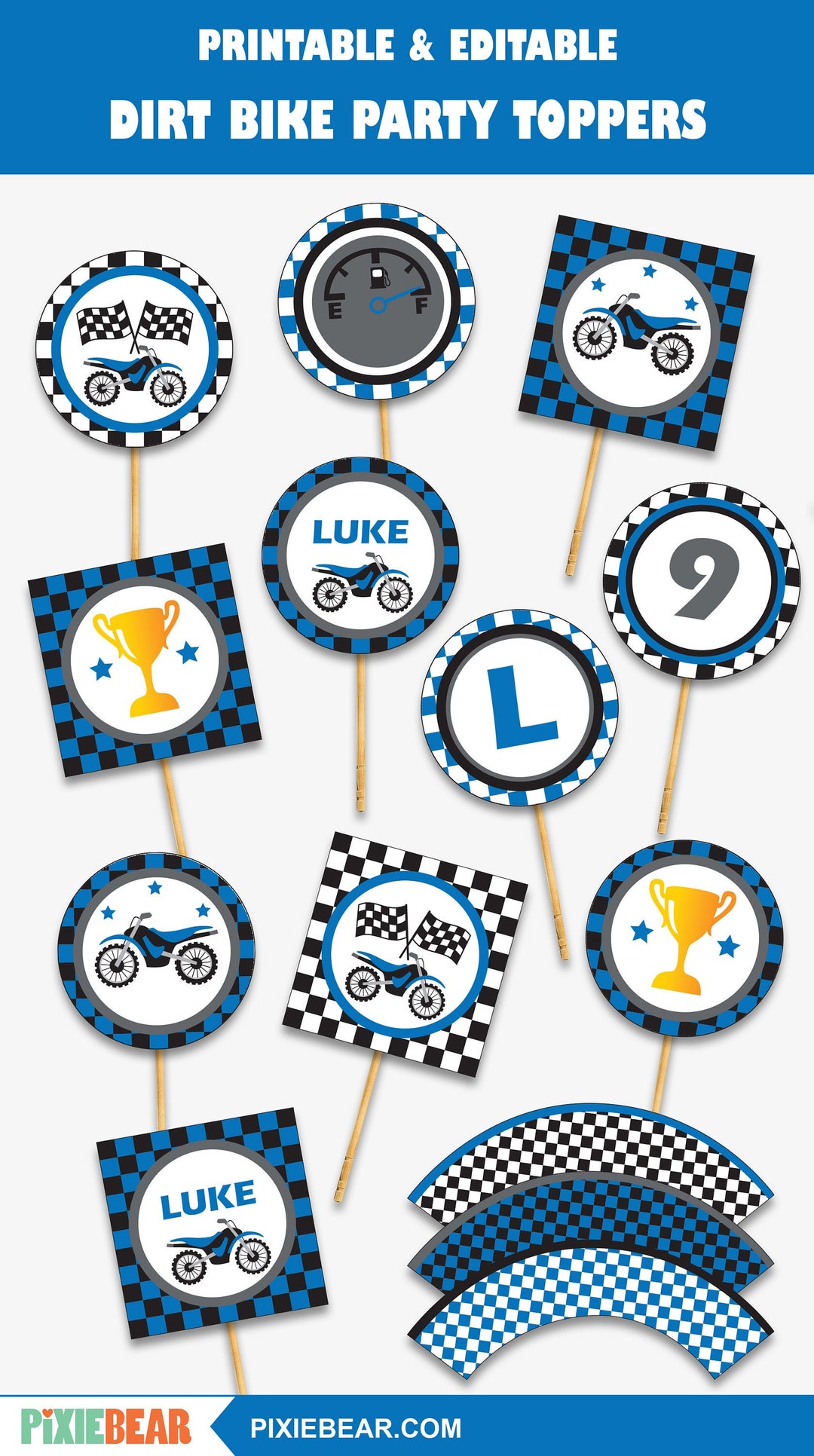 Dirt Bike Cupcake Toppers Printable Motocross Birthday Decorations ...