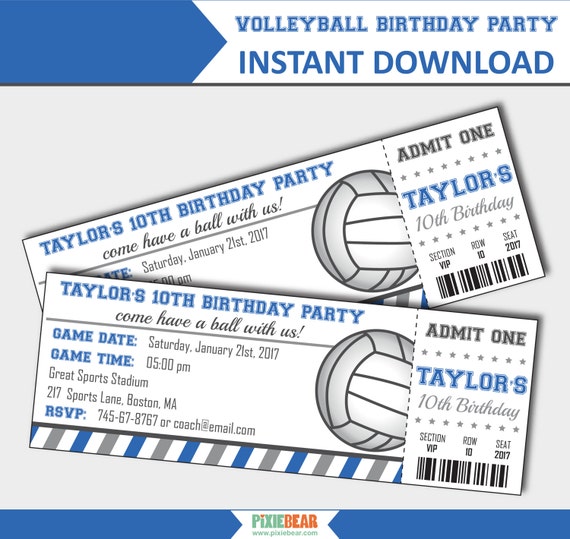 Volleyball Invitation - Volleyball Party - Volleyball Birthday - Ticket ...