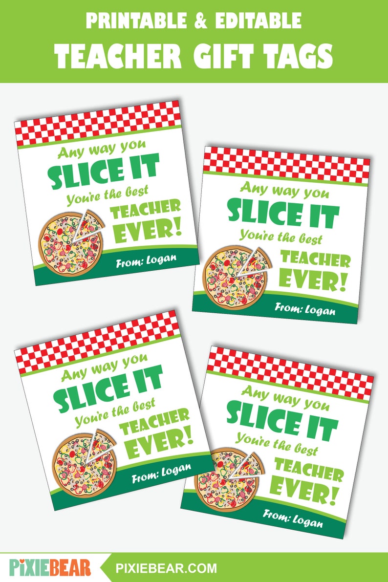 Pizza Teacher Appreciation Tag Printable Pizza Thank You - Etsy Israel