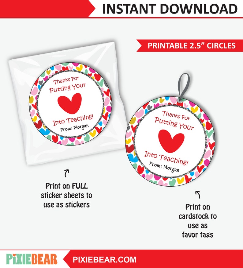 Heart Teacher Appreciation Tags Printable Teacher - Etsy