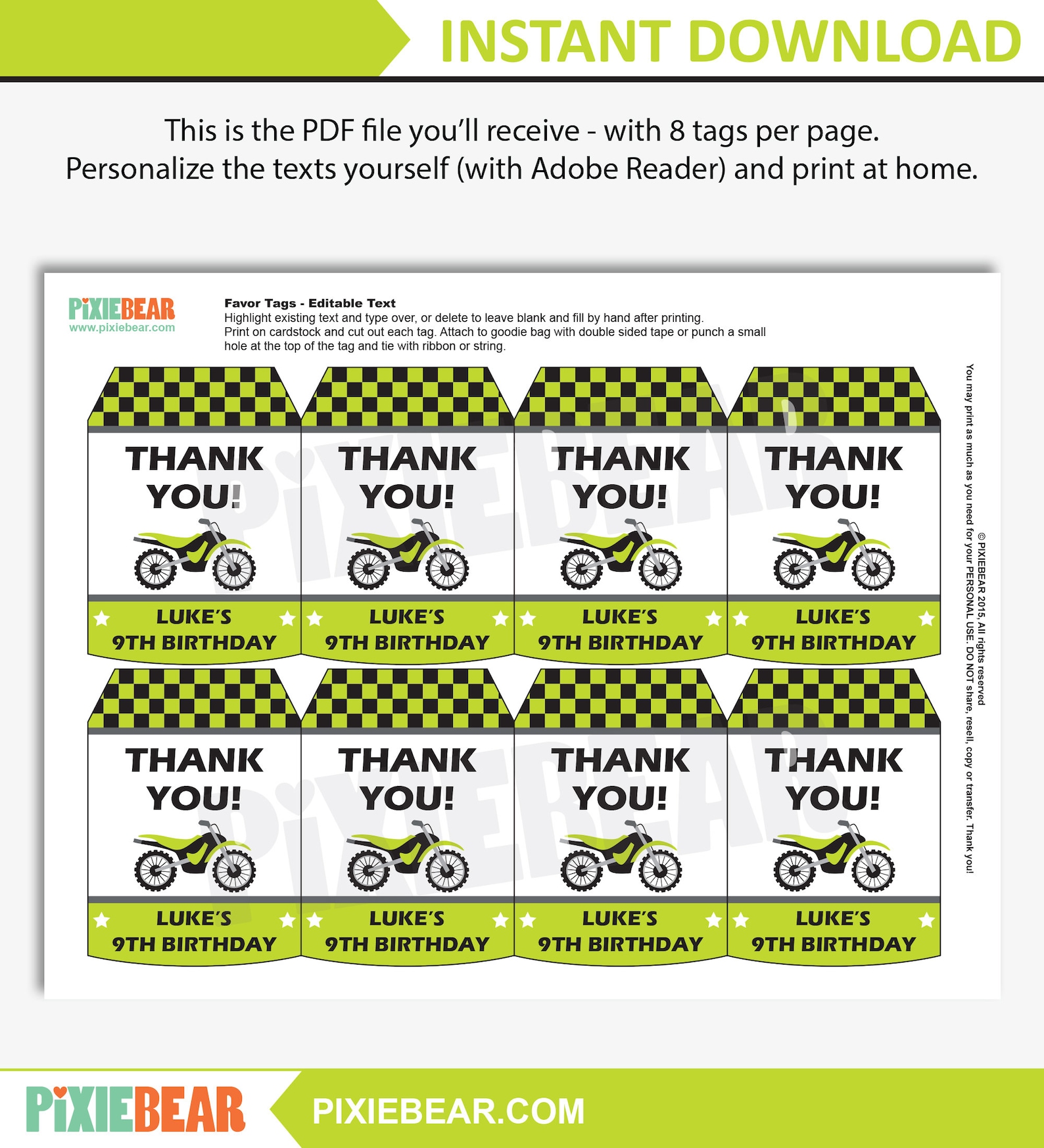 Motorcycle Party Thank You Tags Printable Favor Tags for a | Etsy