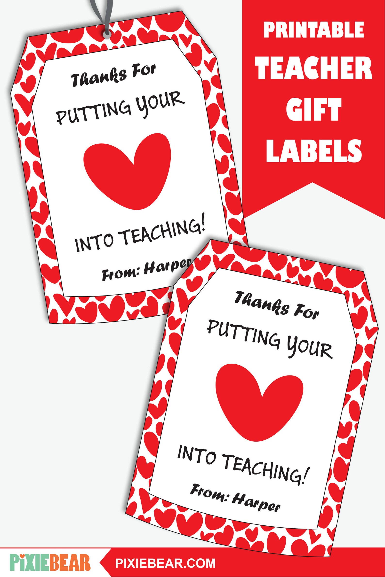 Red Heart Teacher Appreciation Tag Printable Teacher Gift - Etsy