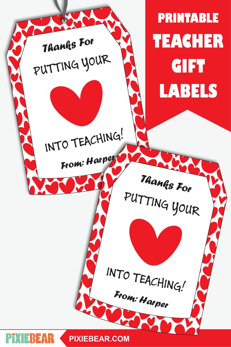 Red Heart Teacher Appreciation Tag Printable Teacher Gift - Etsy