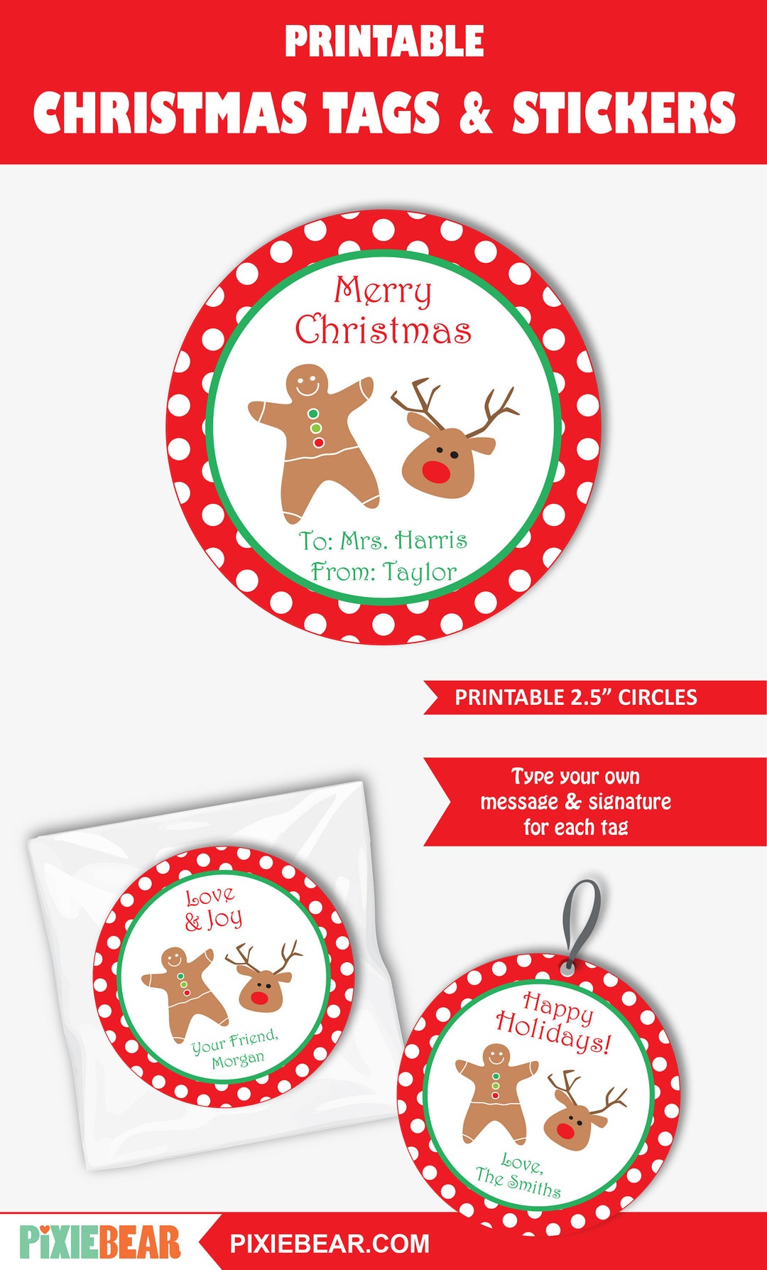 Christmas Sticker Tags Printable Christmas Gift Stickers, Personalized ...