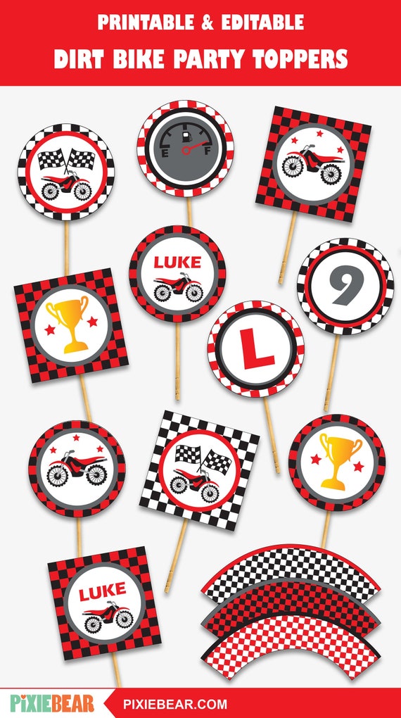 Motorcycle Cupcake Toppers - Printable Dirt Bike Party Toppers ...