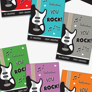 Guitar Valentine Cards for Kids, Printable You Rock Valentine's Day ...