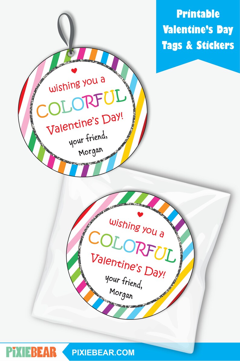 Valentine Crayon Favor Sticker for Kids Printable Colorful | Etsy