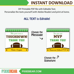 Football Teacher Appreciation Tag Printable Coach Gift Tag or Thank You ...