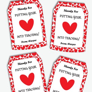 Red Heart Teacher Appreciation Tag Printable Teacher Gift - Etsy