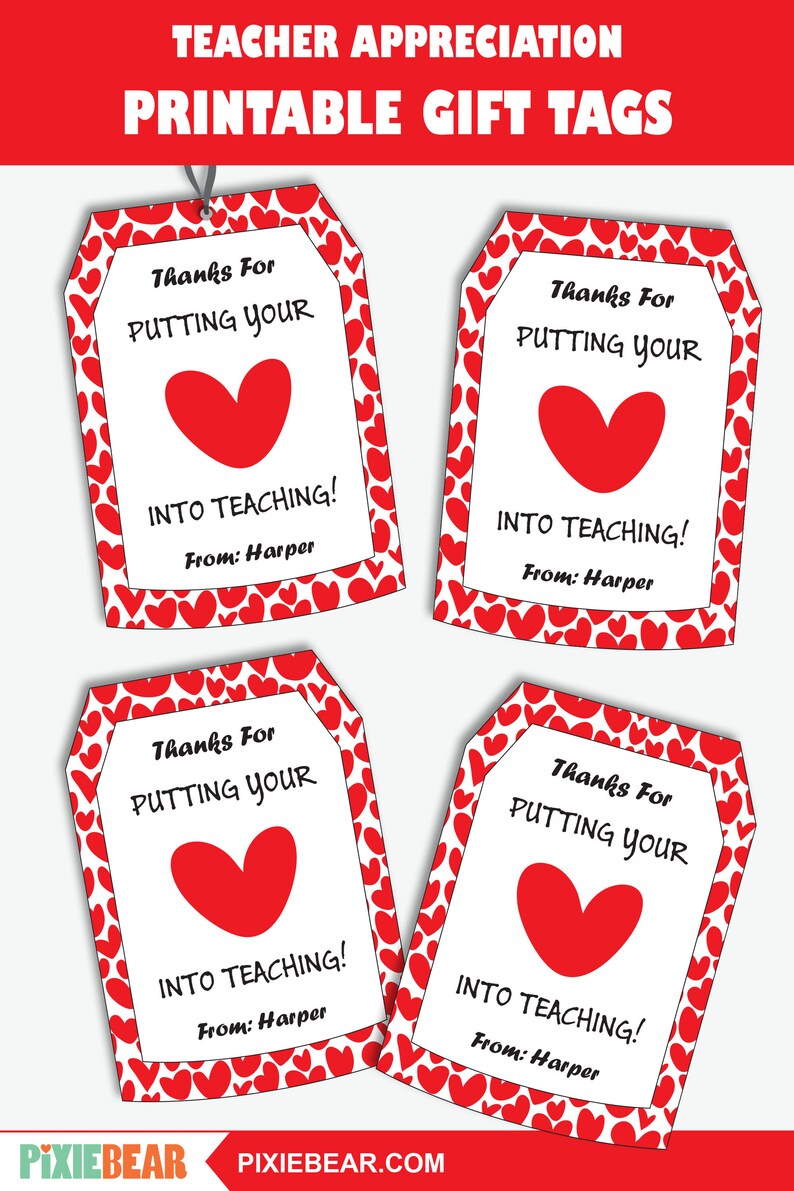 Red Heart Teacher Appreciation Tag Printable Teacher Gift - Etsy