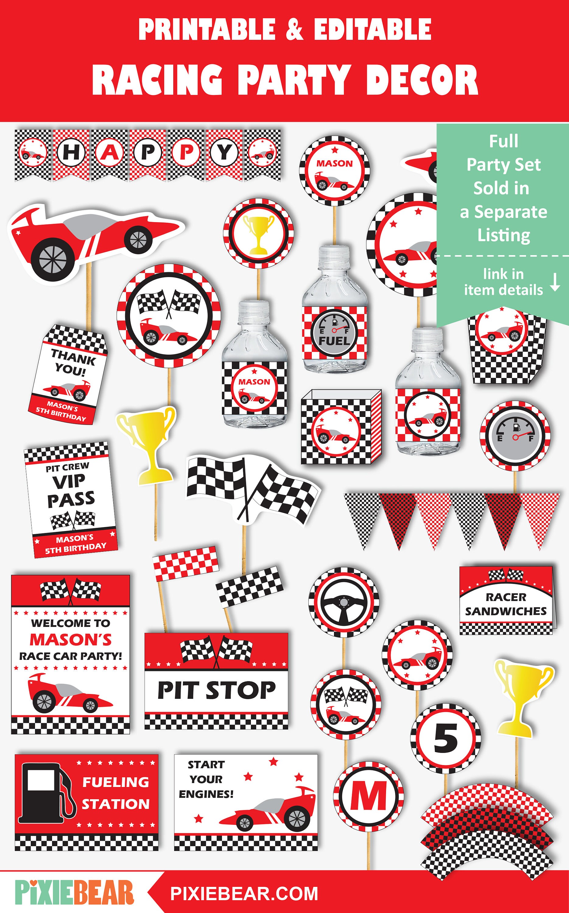 Race Car Birthday Decorations Printable Race Car Party - Etsy Canada