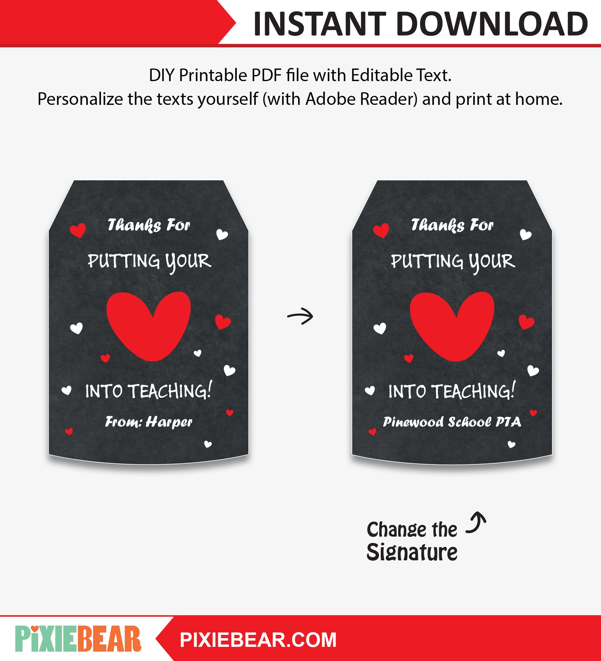 Heart Teacher Appreciation Gift Tag Printable Teacher | Etsy