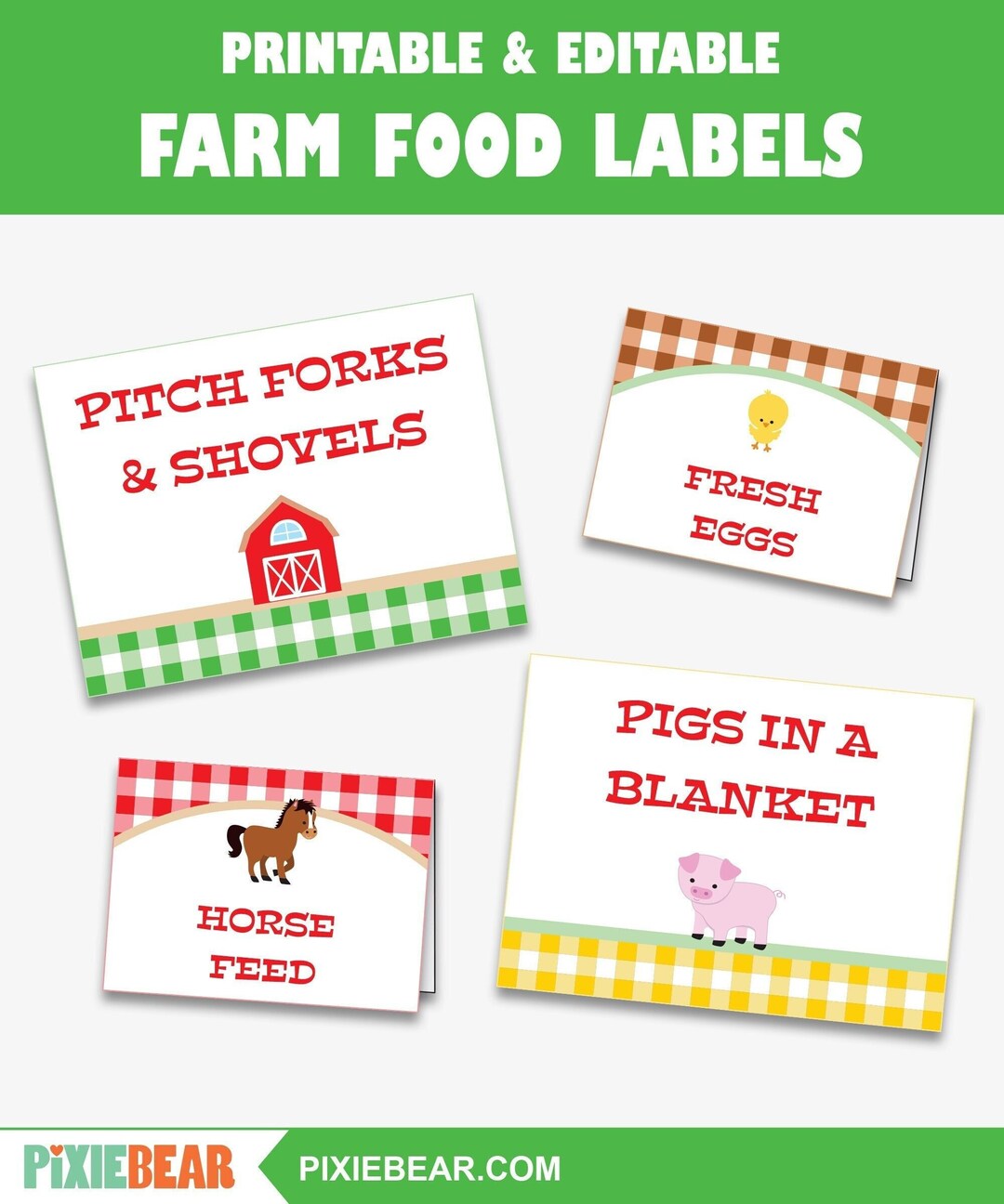 Farm Birthday Food Tent Cards, Printable Barnyard Party Food Tents ...