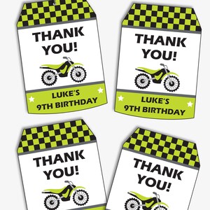 Motorcycle Party Thank You Tags Printable Favor Tags for a Dirt Bike ...