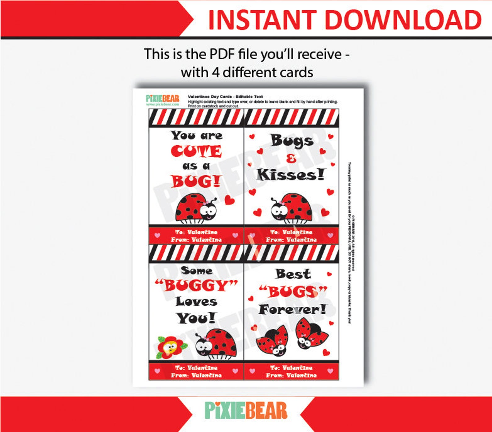 Ladybug Valentines Card Lady Bug Valentine Ladybug - Etsy