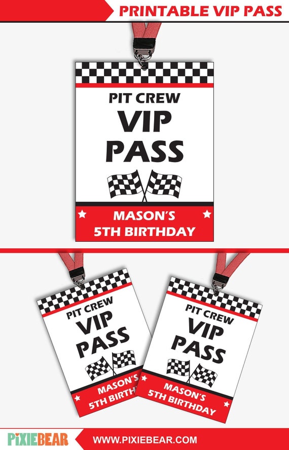 Race Car Birthday VIP Passes - Race Car Party VIP Pass - Race Car Party ...