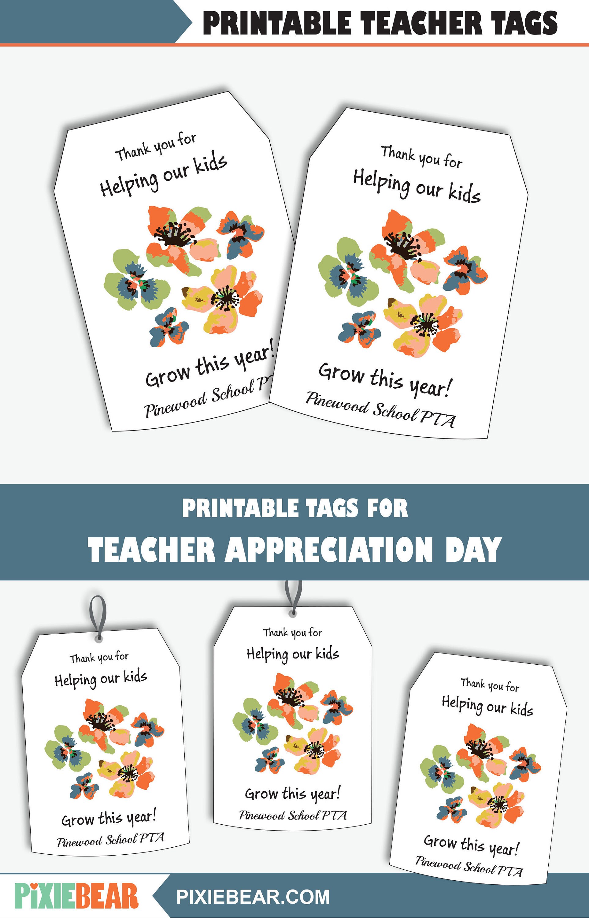 Floral Teacher Appreciation Thank You Tags Printable Teacher | Etsy