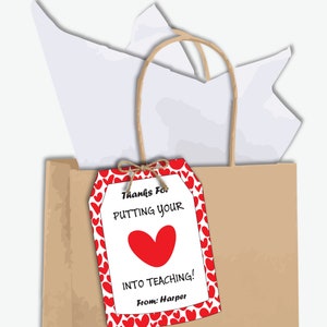 Red Heart Teacher Appreciation Tag Printable Teacher Gift - Etsy