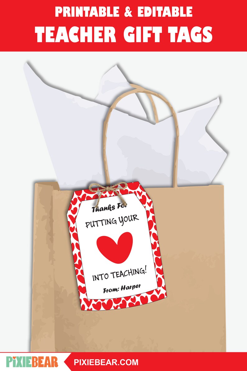 Red Heart Teacher Appreciation Tag Printable Teacher Gift - Etsy