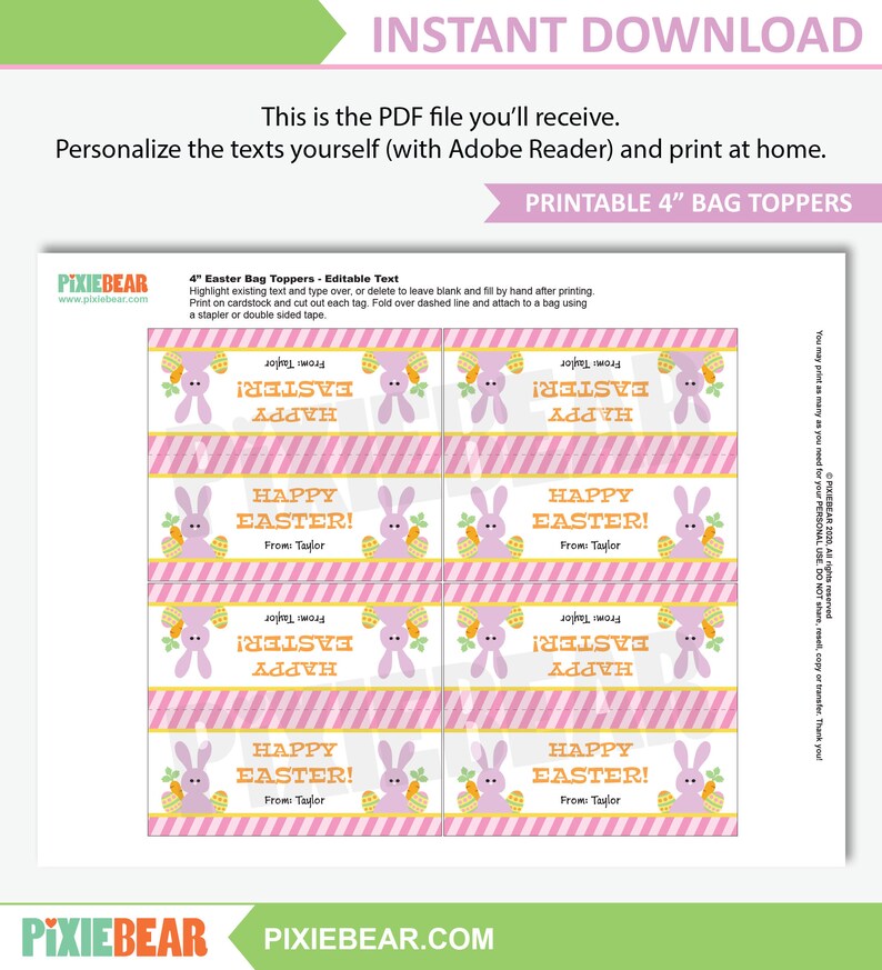 Easter Bunny Treat Bag Toppers Printable Easter Treat | Etsy