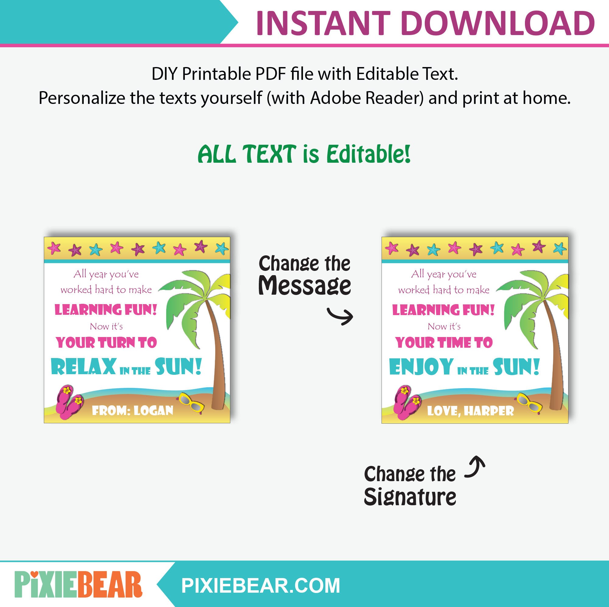 Beach Teacher Appreciation Tag Printable Teacher | Etsy