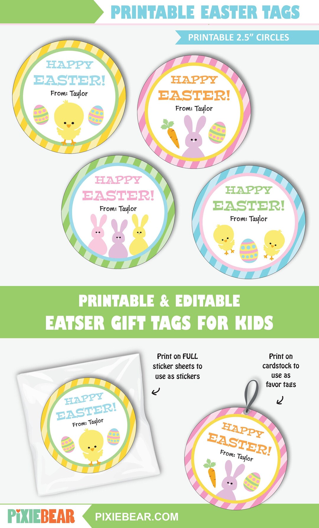 Printable Easter Gift Tags Happy Easter Bunny Stickers for Kids ...
